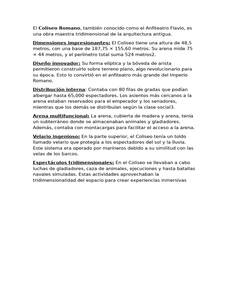 Historia y estructura del Coliseo Romano | PDF