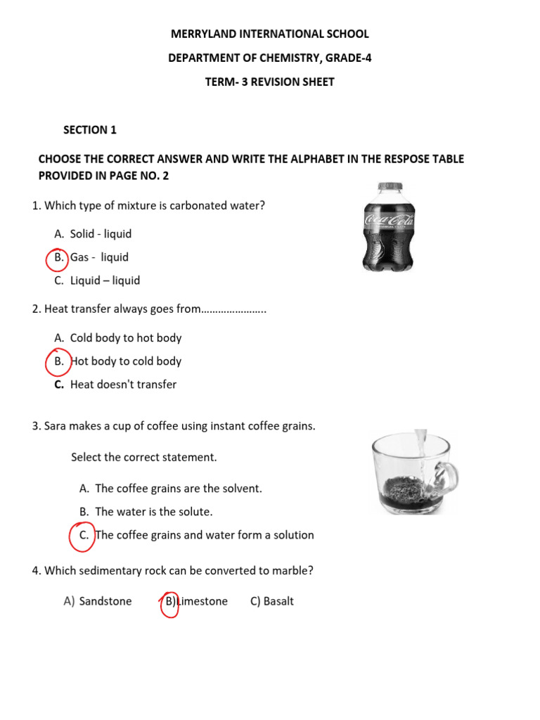 Grade 4 Chemistry Revision Sheet | PDF | Mixture | Water
