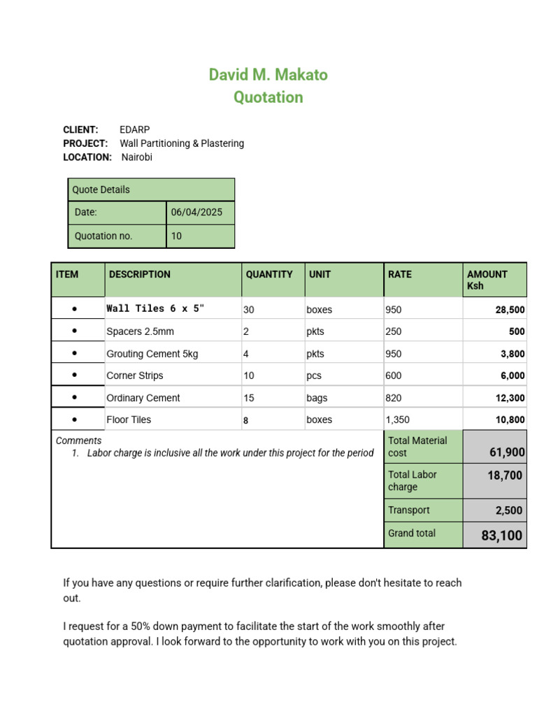 Plastering Quotation for EDARP Project | PDF