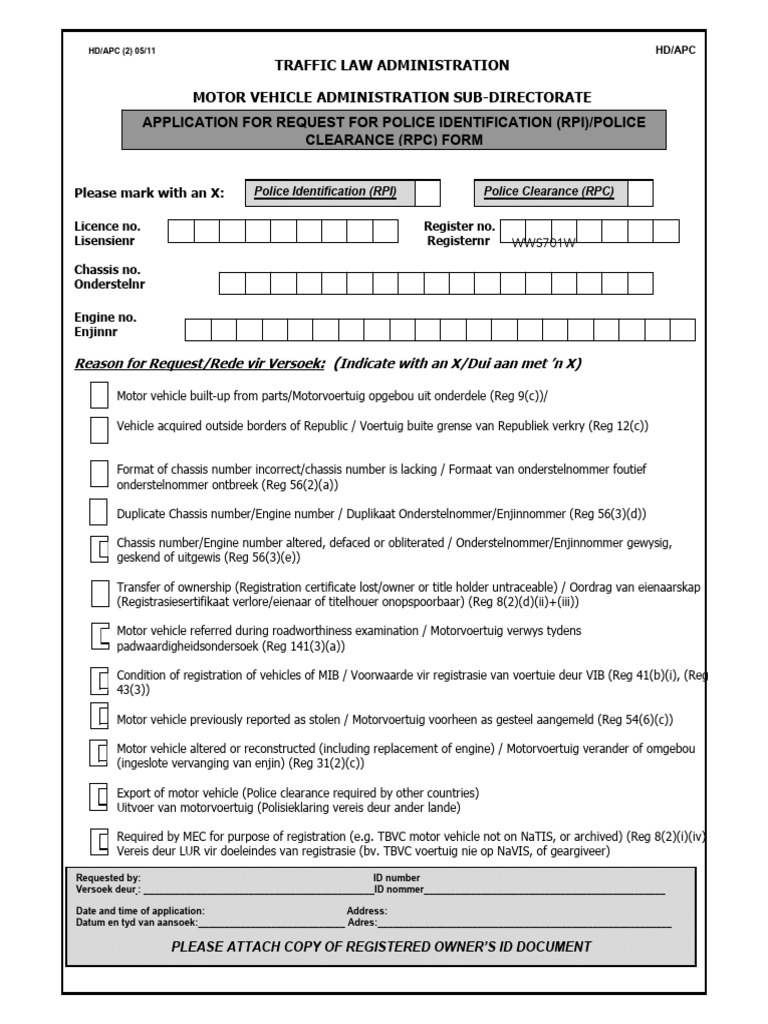 Motor Vehicle Registration Request Form | PDF | Vehicles | Motor Vehicle