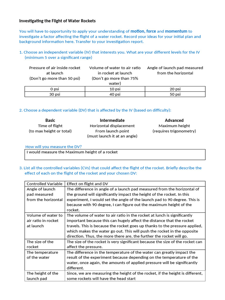 08 Investigating Rockets Planning | PDF | Rocket | Flight