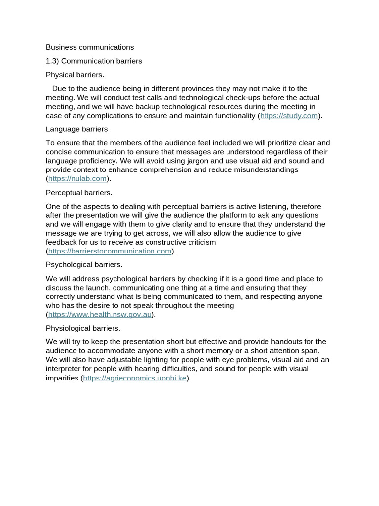 Overcoming Business Communication Barriers | PDF