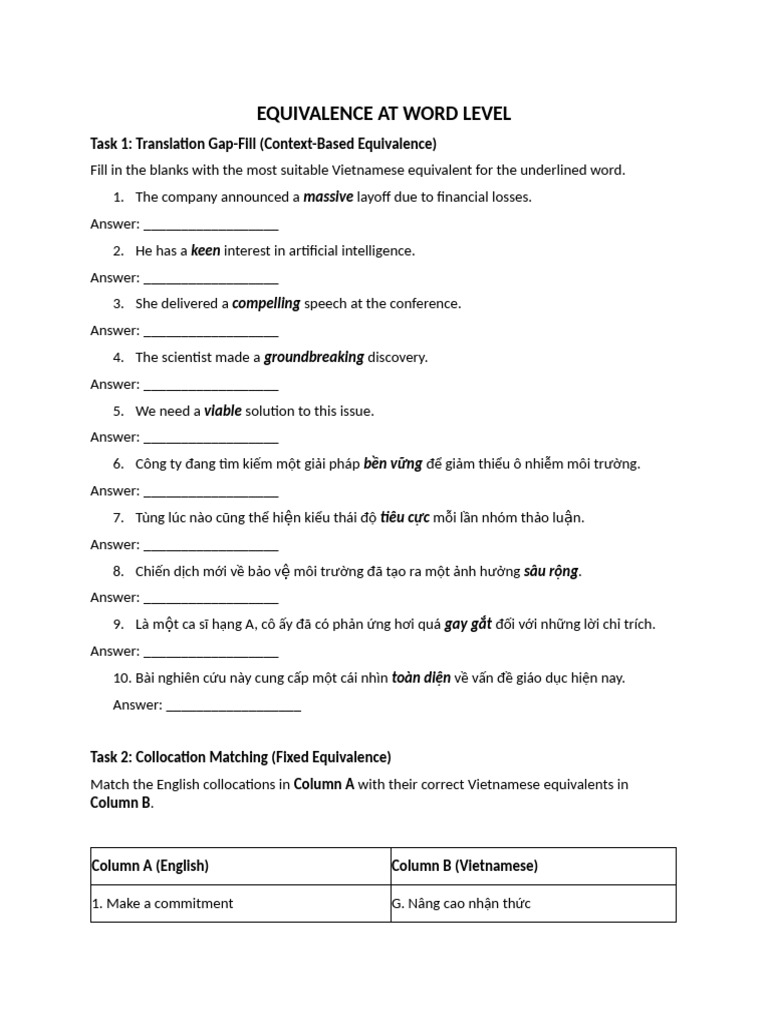 Individual Practice - Equivalence at Word Level | PDF
