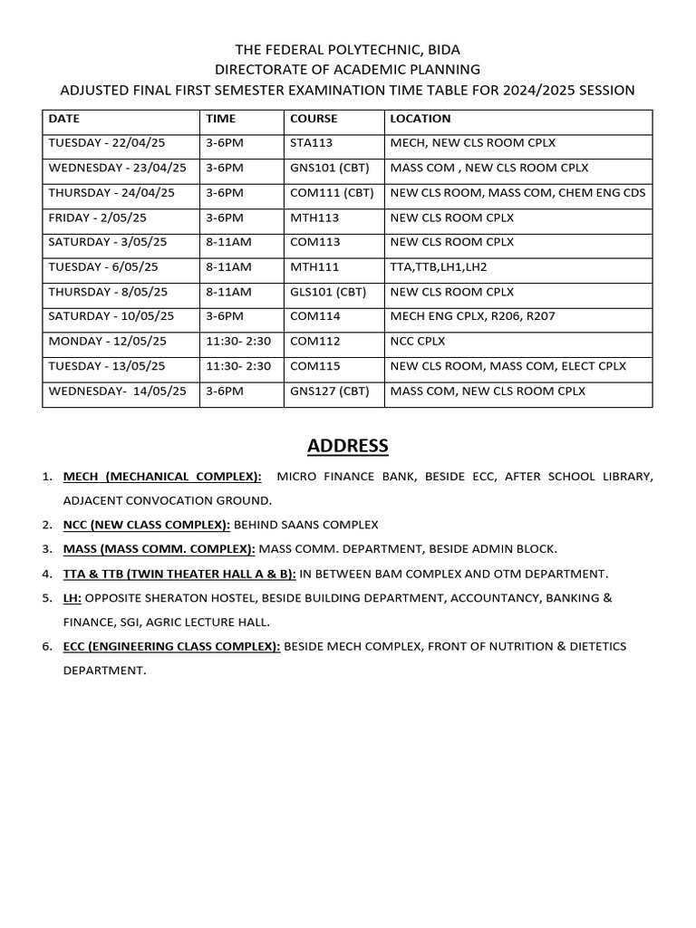 Polytechnic 1st Semester Exam Timetable 2025 | PDF