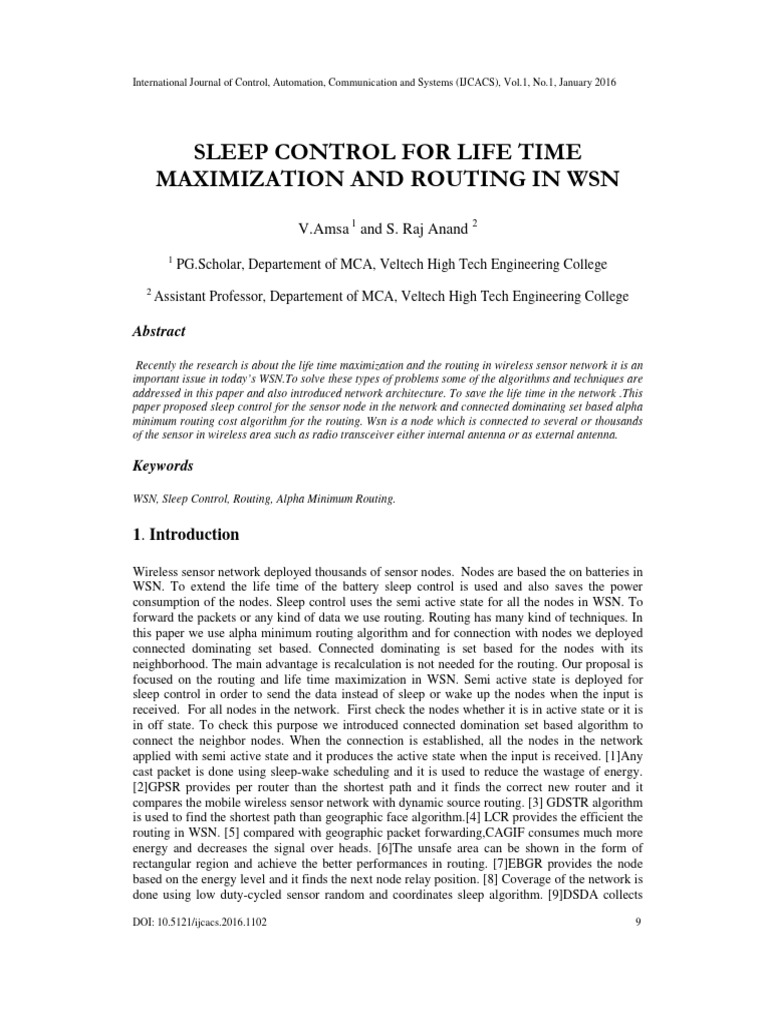 SLEEP CONTROL FOR LIFE TIME MAXIMIZATION AND ROUTING IN WSN | PDF | Routing | Wireless Sensor ...
