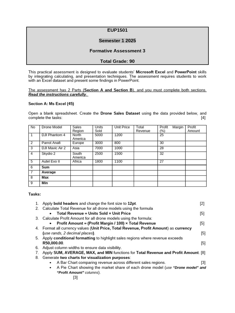 EUP1502 - Formative Assessment 3 Semester 1 - 2025 - Instructions | PDF ...
