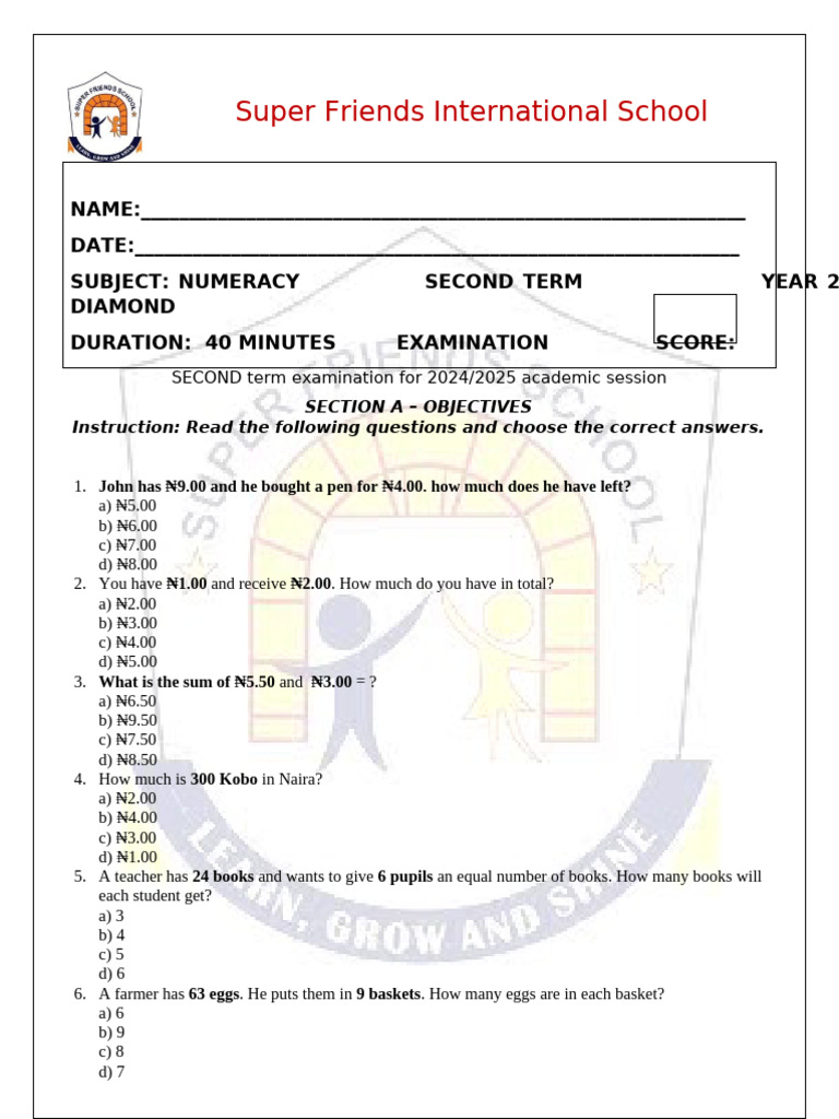 Year 2 Second Term Exam Papers | PDF | Water | Jesus