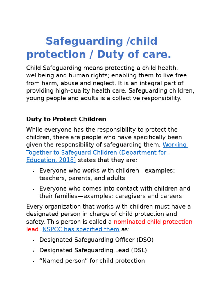 Child Safeguarding and Duty of Care Guide | PDF | Child Abuse | Child ...