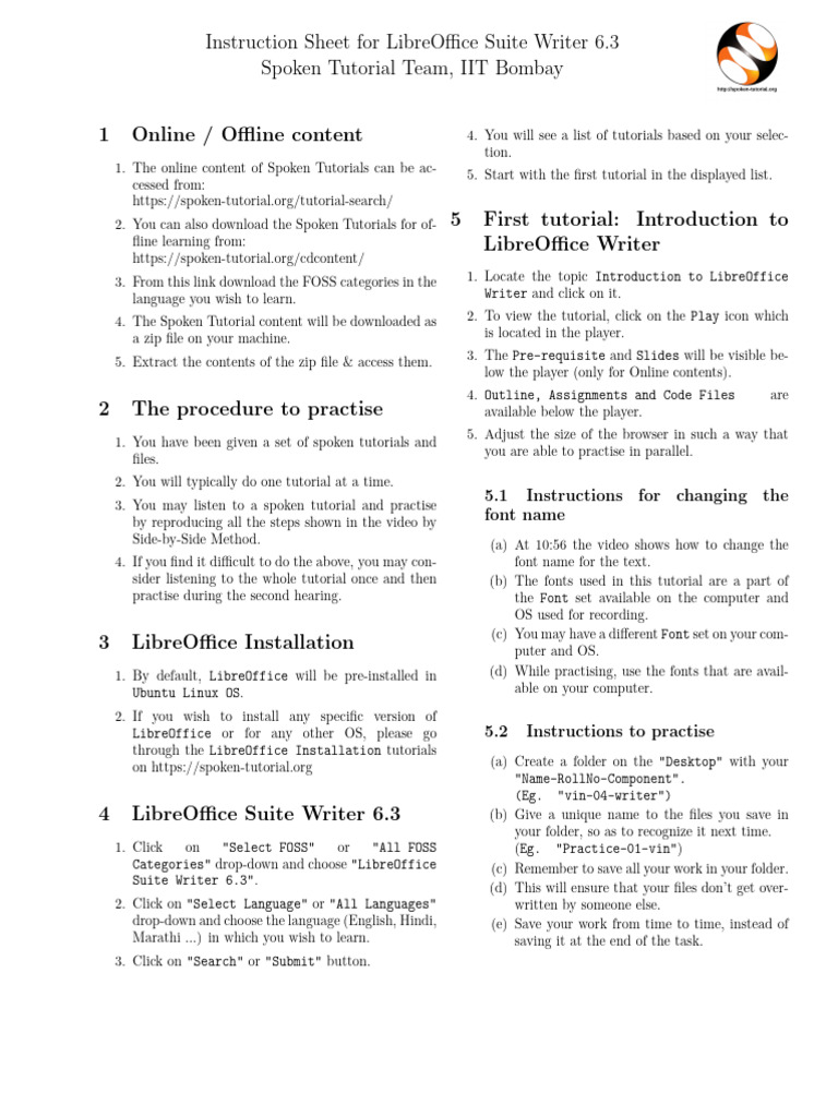 LibreOffice Writer 6.3 Instruction Sheet | PDF | Computer File | System ...