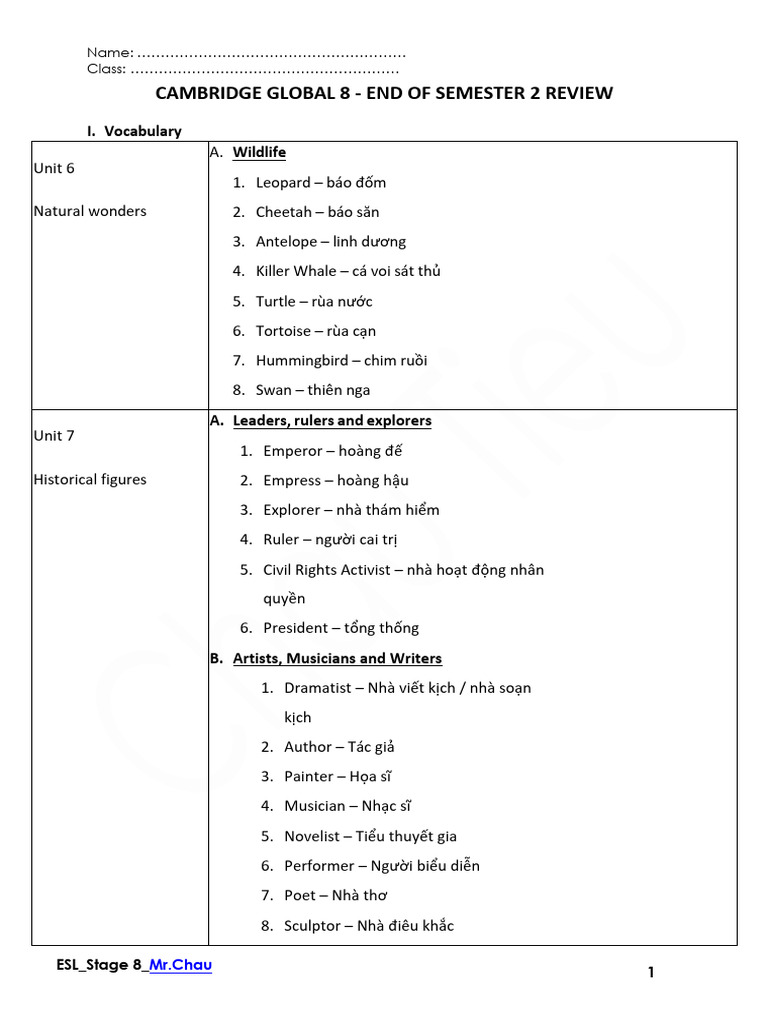 Stage 8_END OF SEMESTER 2 REVIEW | PDF