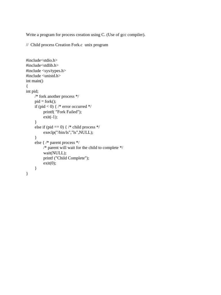 Child Process Creation Fork | PDF
