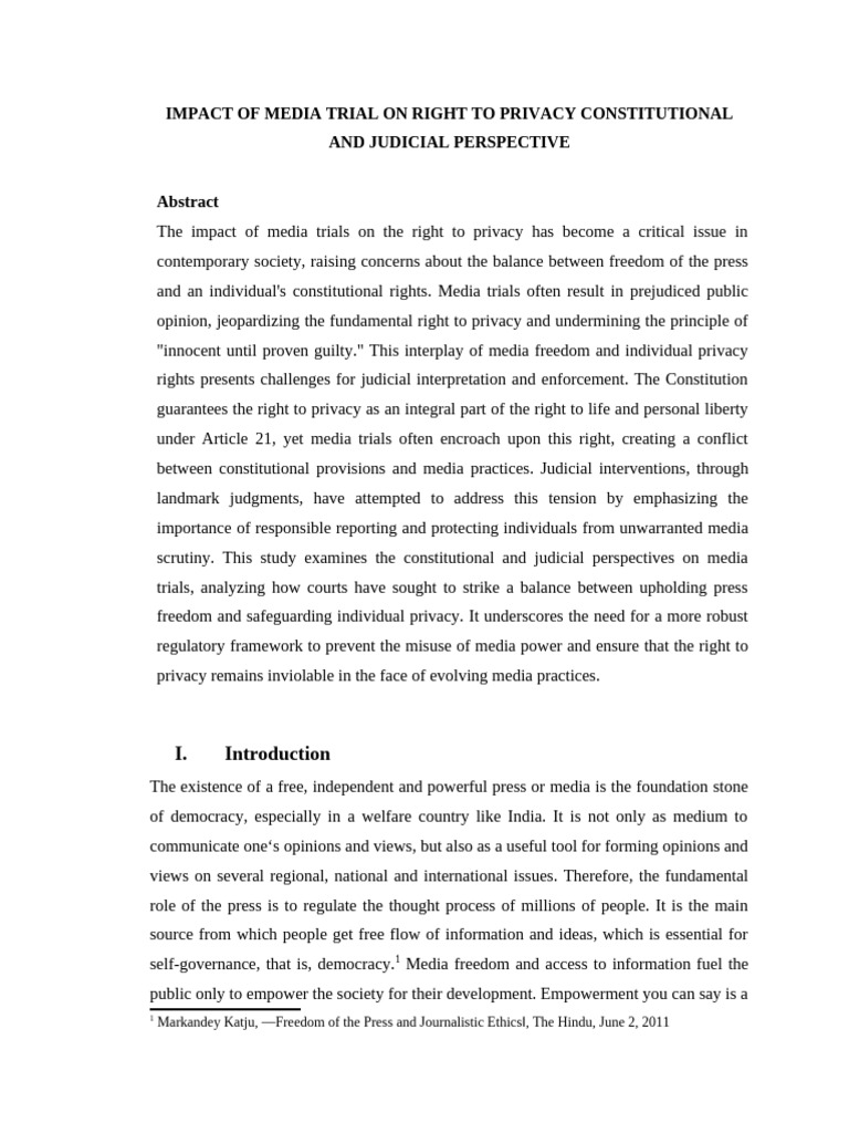 Research Paper On IMPACT OF MEDIA TRIAL ON RIGHT TO PRIVACY ...