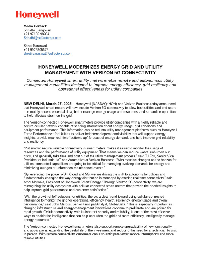 Press Release - Honeywell Modernizes Energy Grid and Utility Management ...