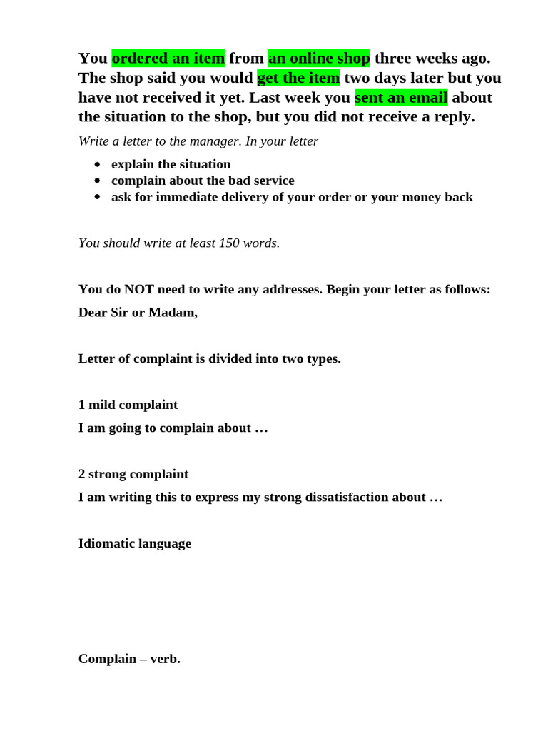 Complaint Letter Demo Lesson | PDF