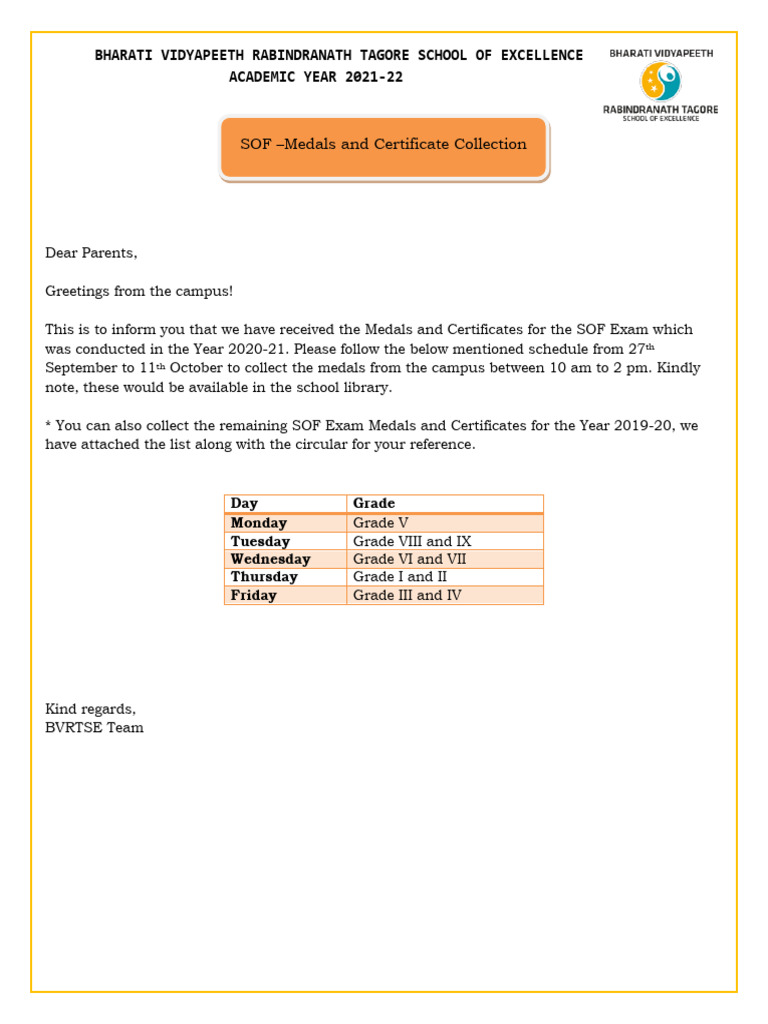 Circular For SOF Medal Collection | PDF