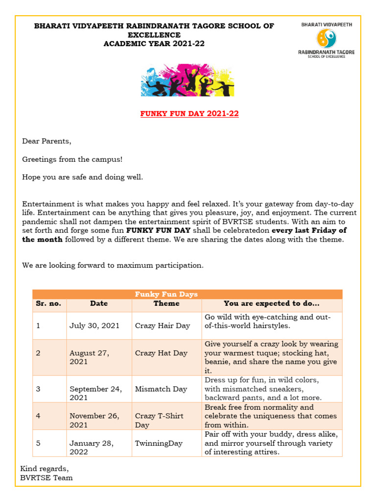 Funky Fun Day Themes 2021-22 | PDF