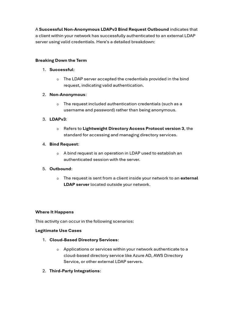 Successful Anonymous Ldap Bind Request Outbound Pdf Computer Science Telecommunications
