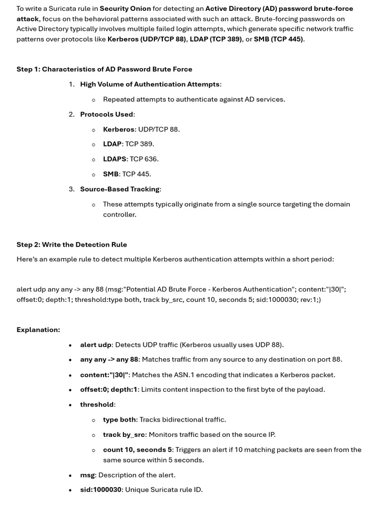 Suricata Rule For Detecting An AD Brute Force Attack | PDF | Transmission Control Protocol ...