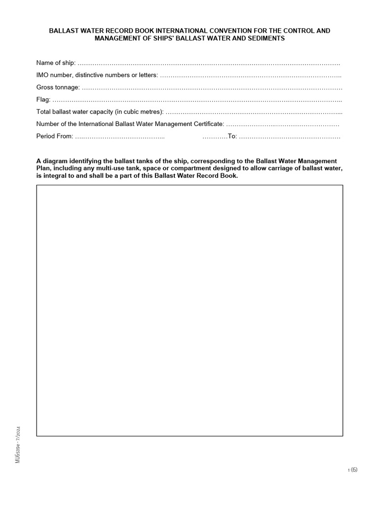 Ballast Water Record Book Template | PDF | Tonnage | Water