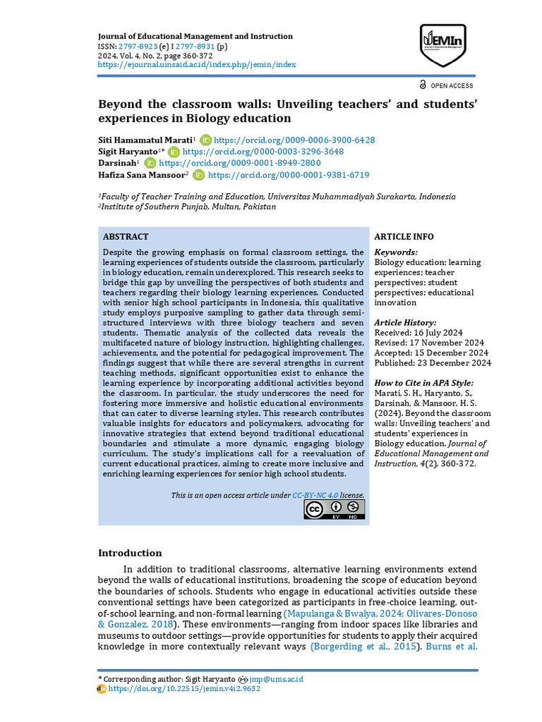 Beyond The Classroom Walls Unveiling Teachers and | PDF | Science ...