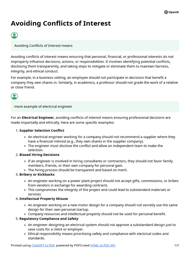 Avoiding Conflicts of Interest | PDF | Bribery | Conflict Of Interest