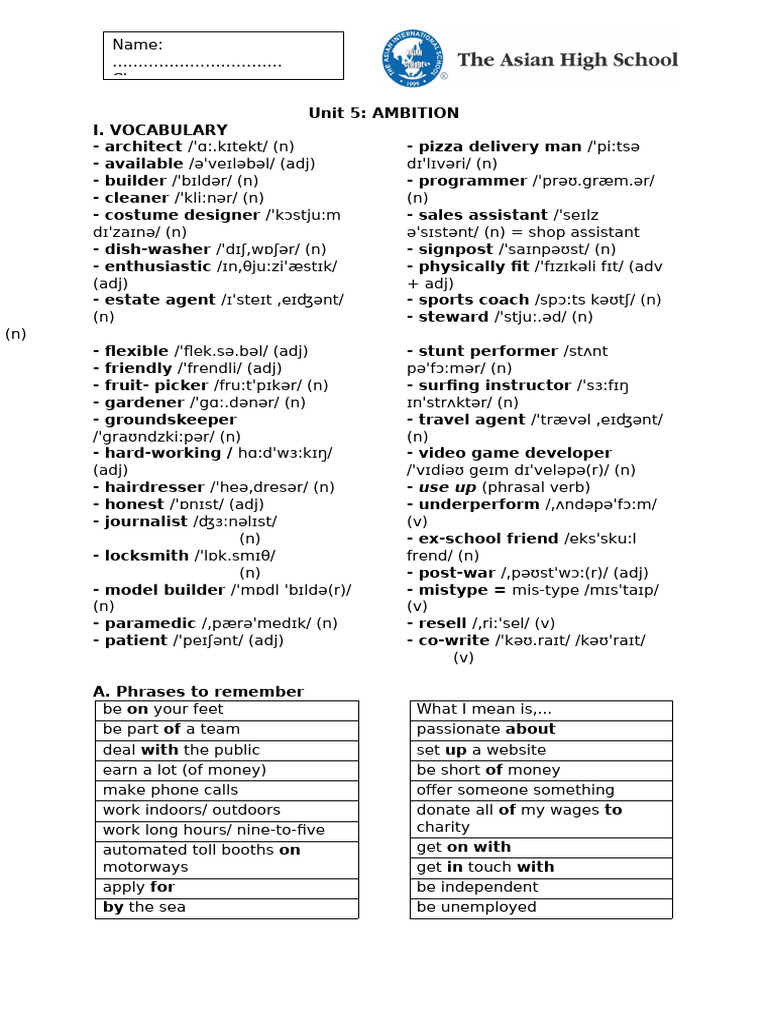 Vocabulary and Grammar on Ambition | PDF | Clause | Comma