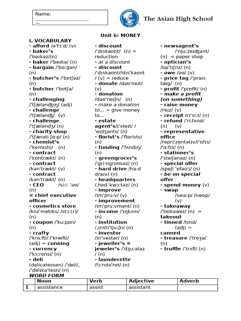 001. Unit 6 - Vocab & Grammar | PDF | Languages | Foreign Language Studies