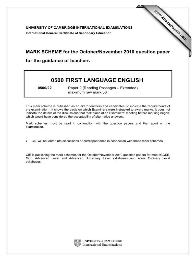 IGCSE 2010 English Mark Scheme Guide | PDF