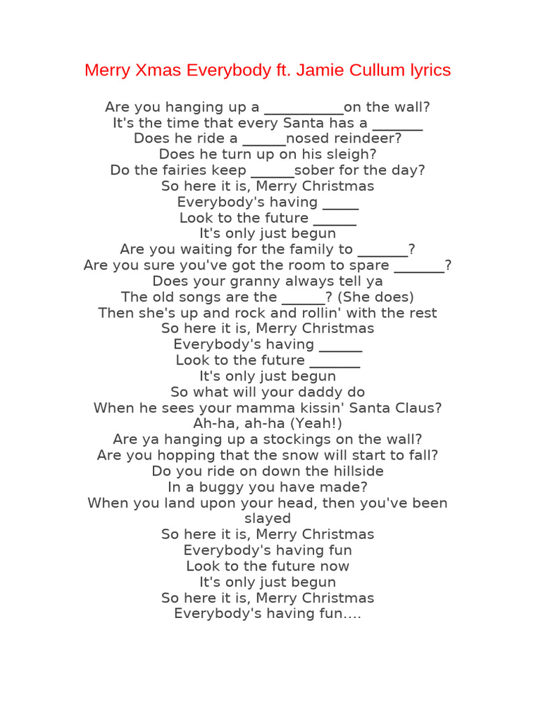 Merry Xmas Everybody Lyrics | PDF