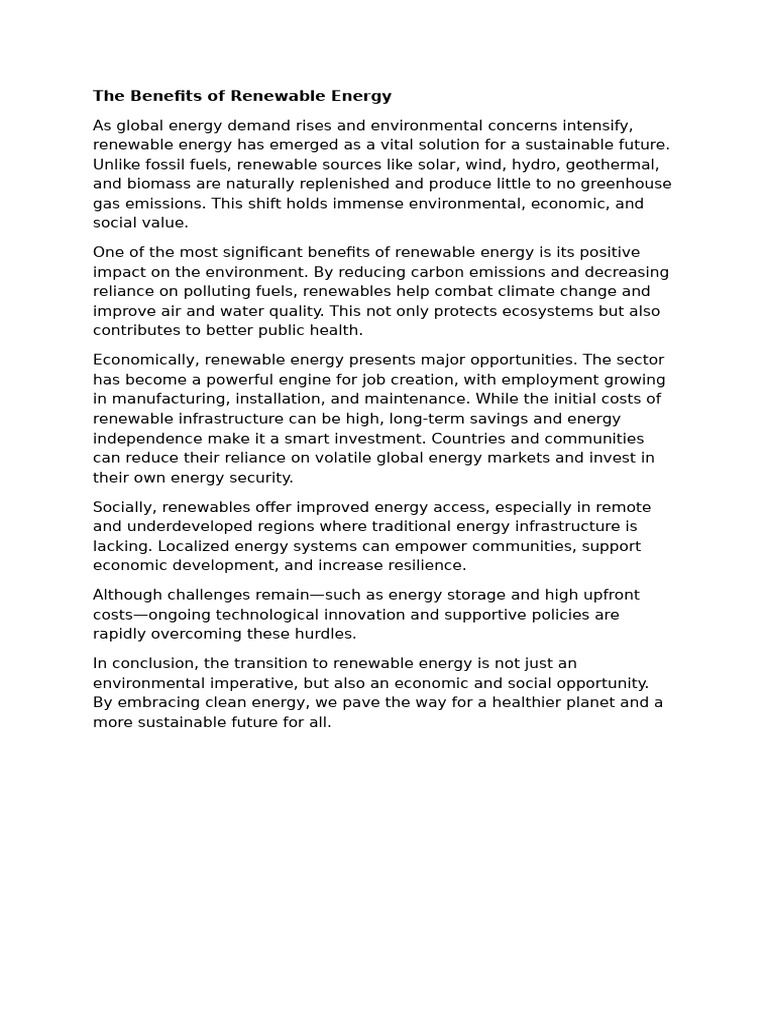 The Benefits of Renewable Energy | PDF