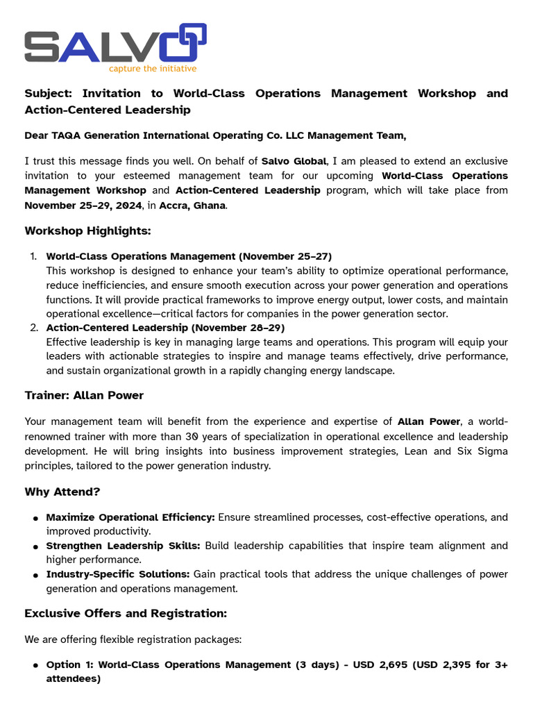 OFFICIAL INVITATION TAQA Generation International Operating Co. LLC ...