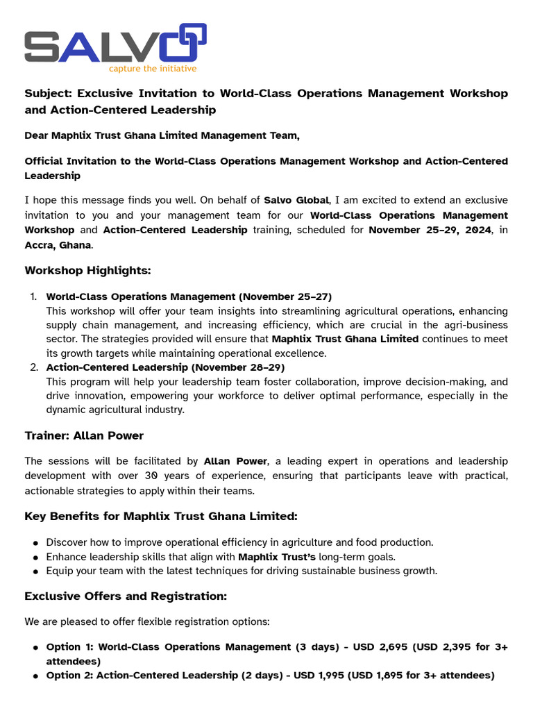 Operations Management Workshop Invitation | PDF | Leadership | Business