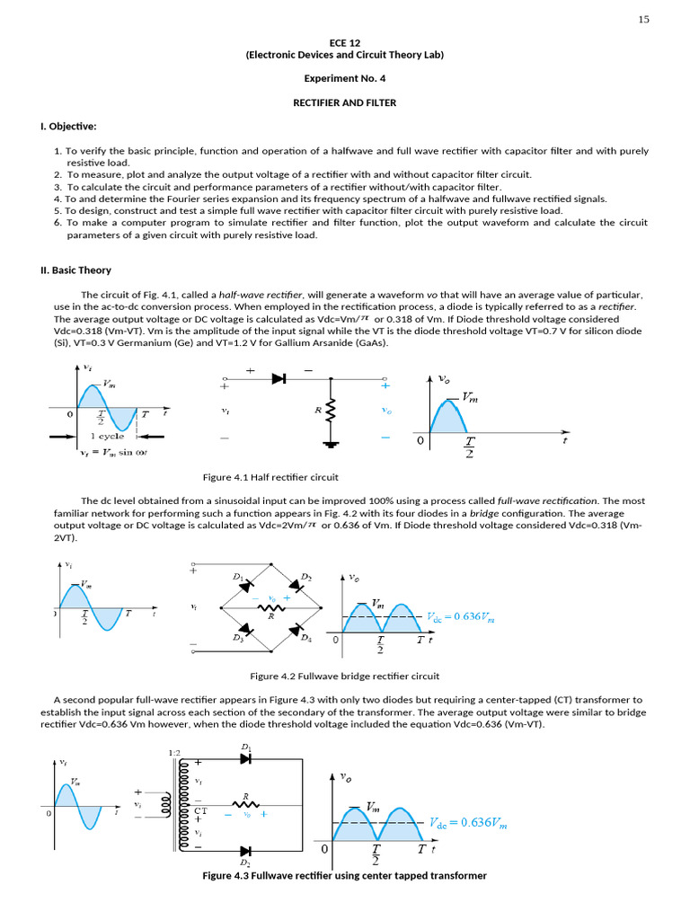 ECE 12 Expt 4 Rectifier and Filter Final | PDF | Rectifier | Root Mean ...