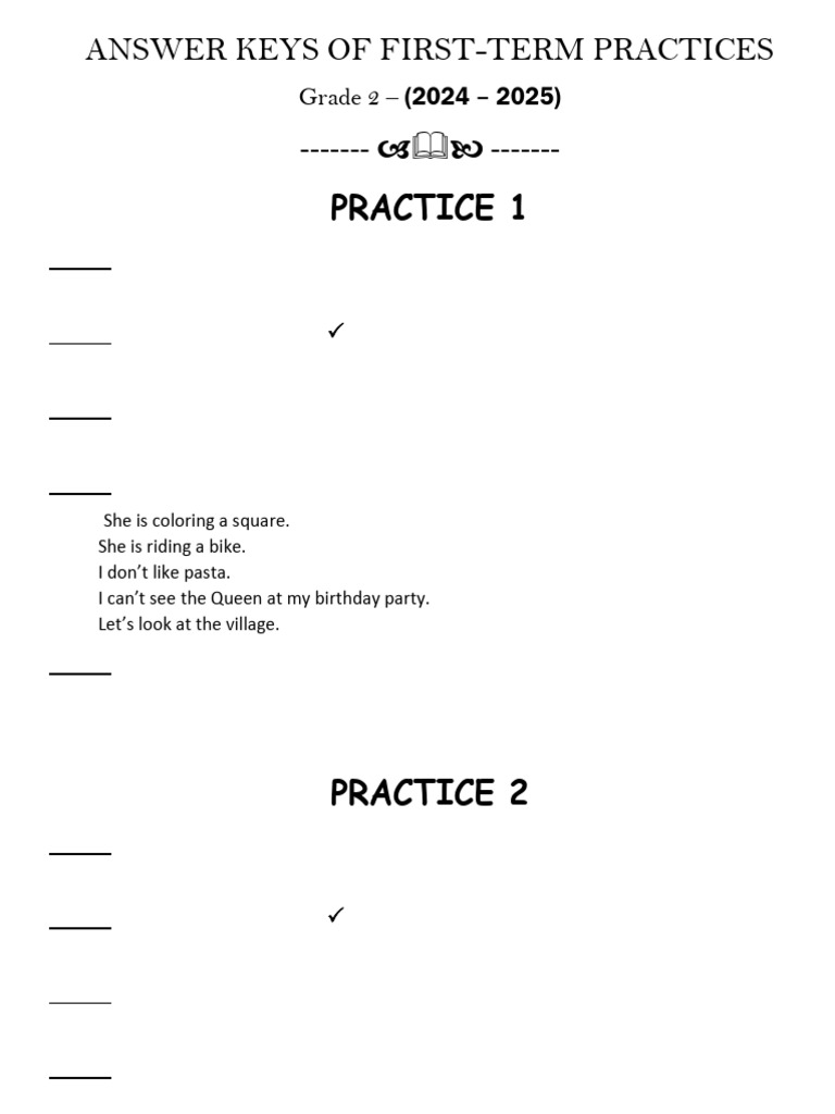 Answer Keys of Practices | PDF