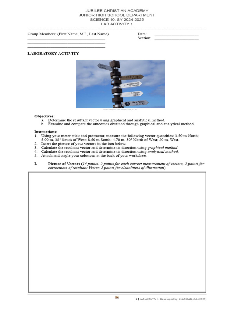Vector Lab Worksheet | PDF | Euclidean Vector
