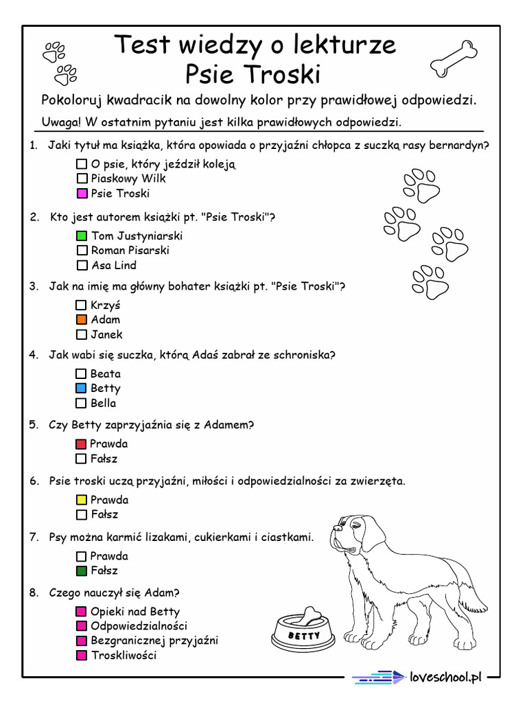 14 Test Wiedzy o Lekturze Uzupelnione PSIE TROSKI | PDF