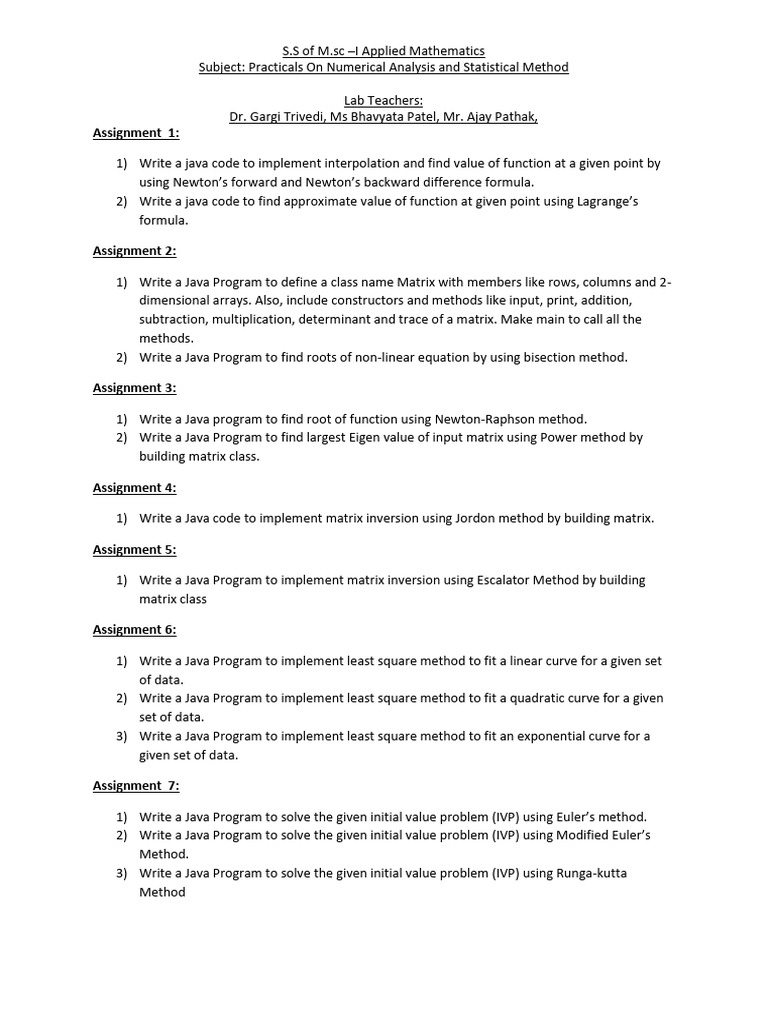 Practicals On NA (JAVA) | PDF | Matrix (Mathematics) | Numerical Analysis