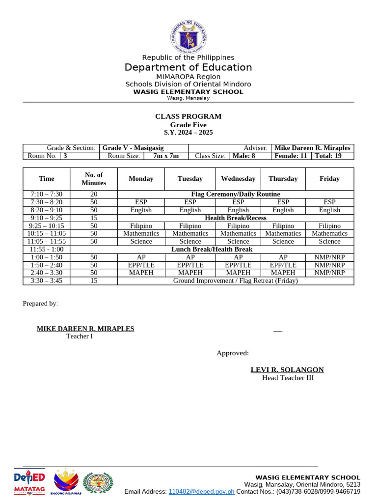Class-Program-SY-2024-2025 Final | PDF