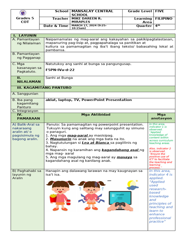 Cot-4-Q4-Filipino-Sanhi at Bunga | PDF