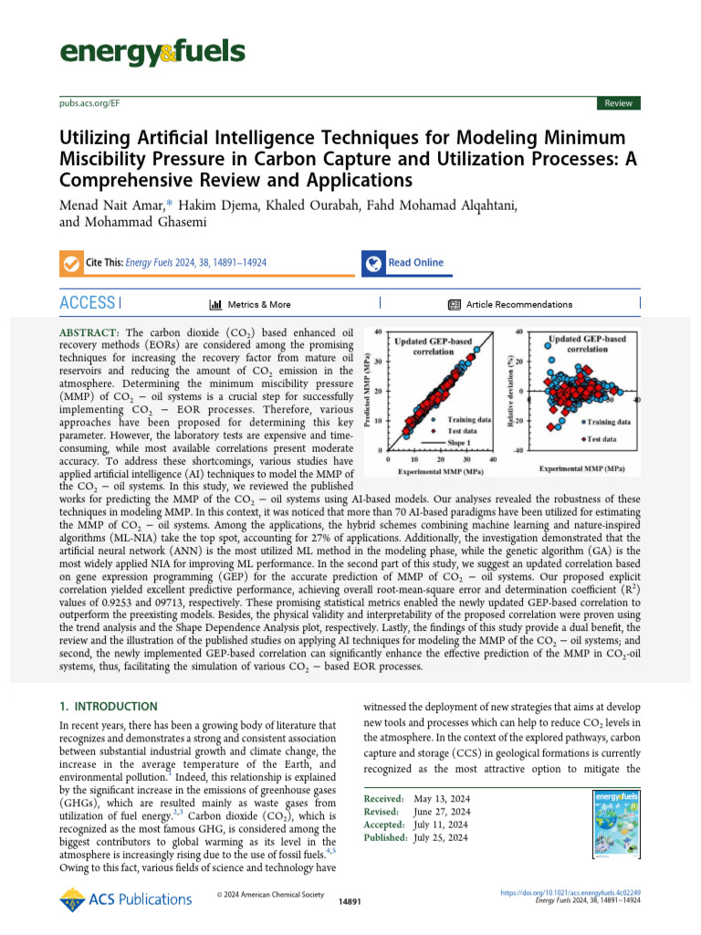 Amar Et Al 2024 Utilizing Artificial Intelligence Techniques For Modeling Minimum Miscibility ...