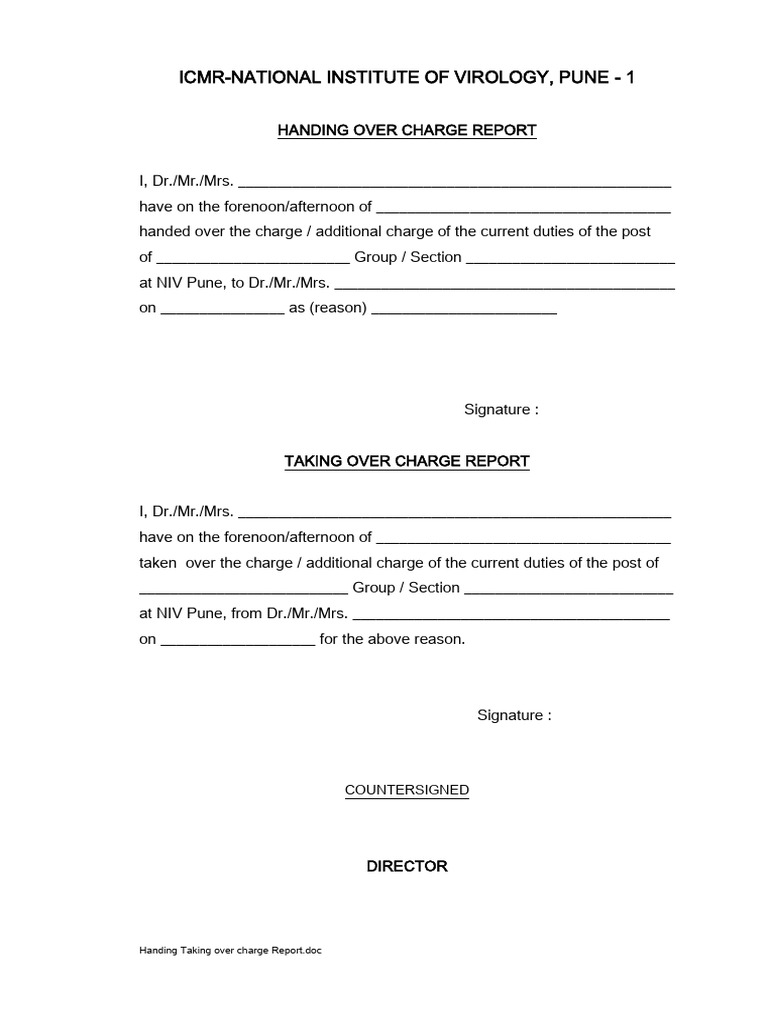 Handing Taking Over Charge Report | PDF