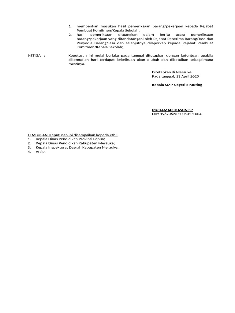 Pembentukan Panitia Pemeriksa Barang/Jasa | PDF