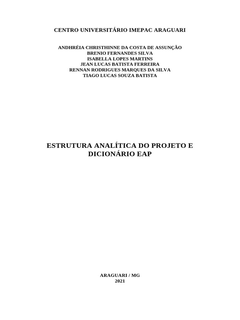 Trabalho de Eap e Dicionário | PDF