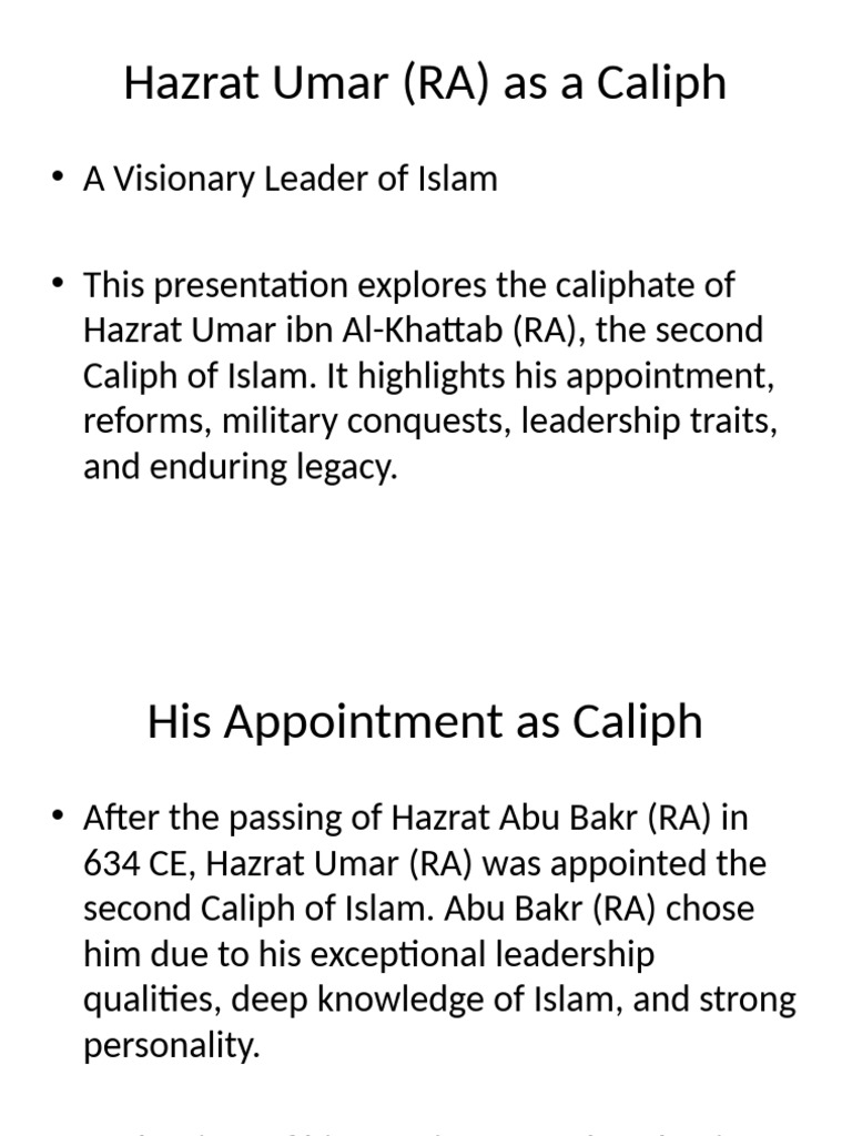 Hazrat Umar RA Caliph Presentation Elaborated | PDF