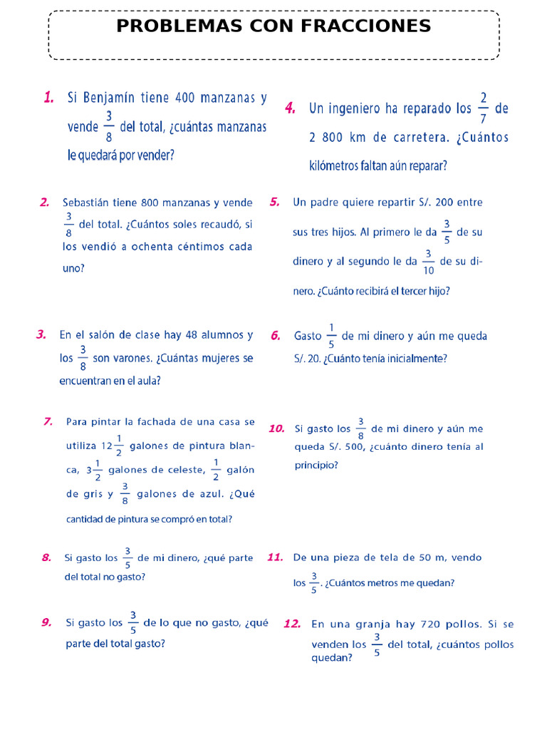Problemas Con Fracciones Para Sexto Grado De Primaria Pdf
