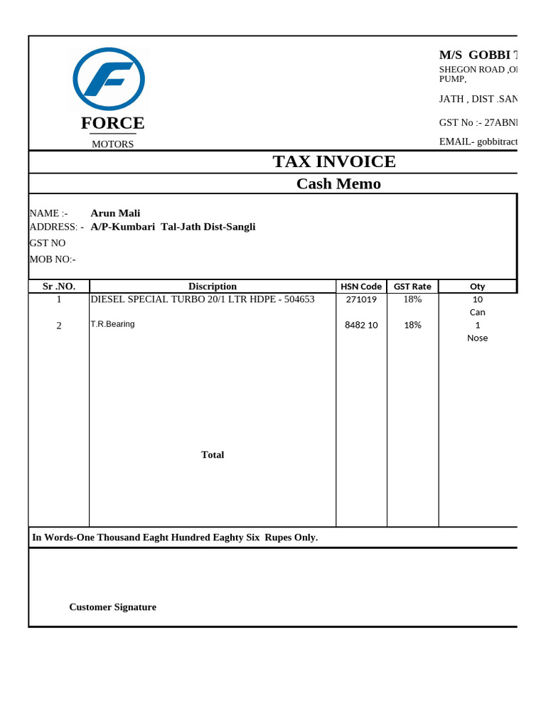 GST Invoice for Diesel Turbo Purchase | PDF
