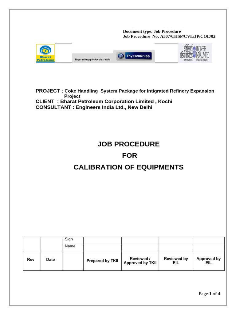 Calibration Procedure for Equipment | PDF | Calibration | Weighing Scale