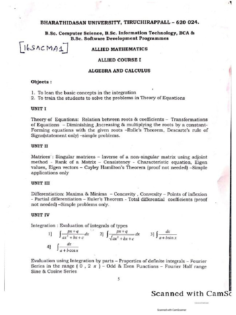 UG I 16SACMA1 Allied Mathematics | PDF
