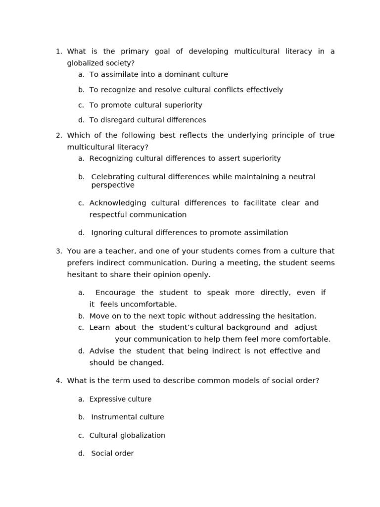 BENLAC Group 2 Globalization and Cultural and Multicultural Literacy Quiz | PDF | Communication ...