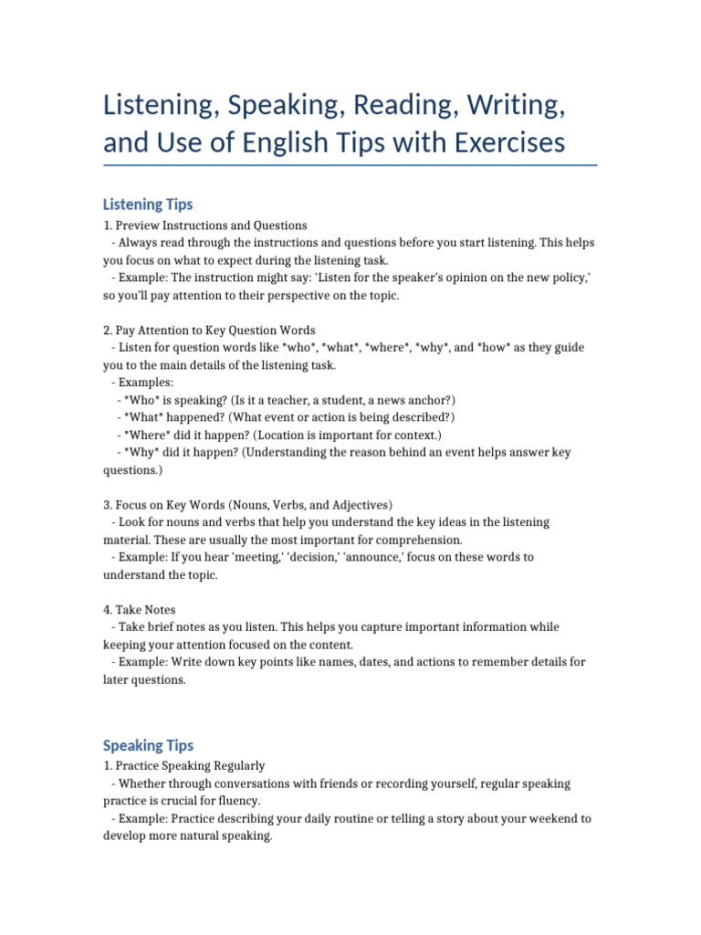 English Skills Tips and Exercises Guide | PDF | English Language ...